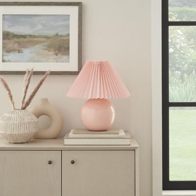Nourison 13" Pink Ceramic Round Accent Lamp With Pleated Shade : Target