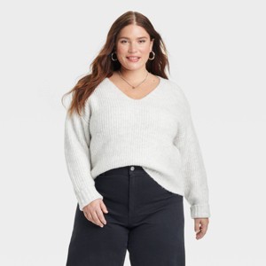 Women's V-Neck Pullover Sweater - Universal Thread™ Gray 4X: Recycled ...
