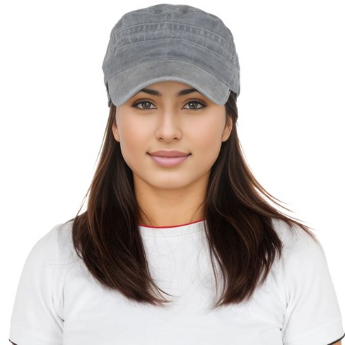 Alilang Unisex Cotton Basic Cadet Hats Vintage Washed Flat Top Cap With Adjustable Strap- Grey ...