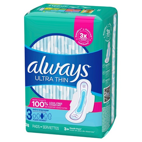 Always Ultra Thin Pads Extra Super Long Absorbency Unscented With Wings ...