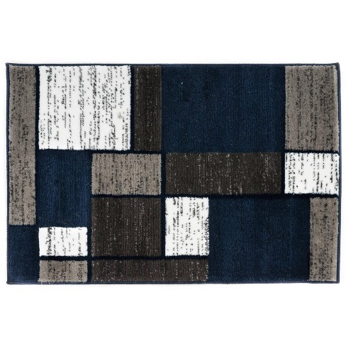 World Rug Gallery Contemporary Modern Boxed Color Block Navy 2'x3' Area ...