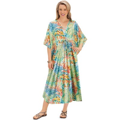 Collections Etc Colorful Cinch Waist Long Polyester Caftan Robe Onesize ...