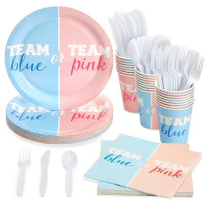 Blue Panda 144 Piece Gender Reveal Plates And Napkins Dinnerware Set ...