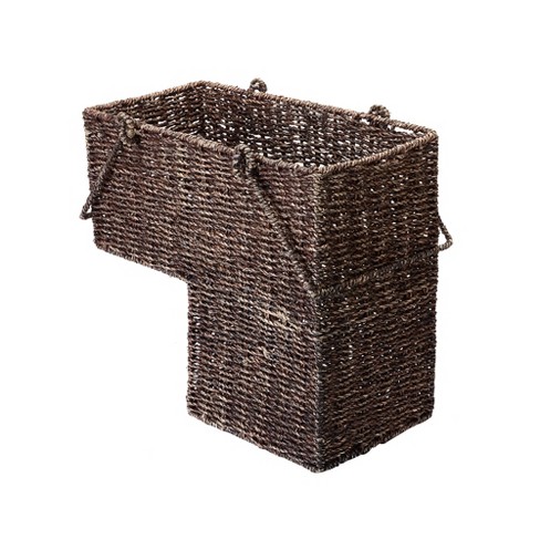 Villacera 14 Inch Wicker Stair Case Basket with Handles Handmade Woven Seagrass in Brown