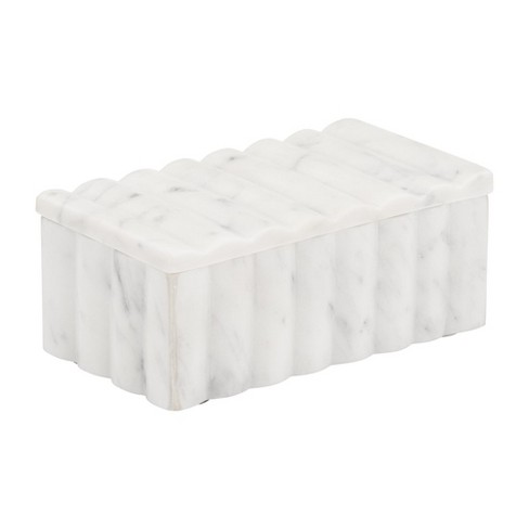 Sagebrook Home White Marble Storage Box Contemporary Ridged 7" X 3 ...