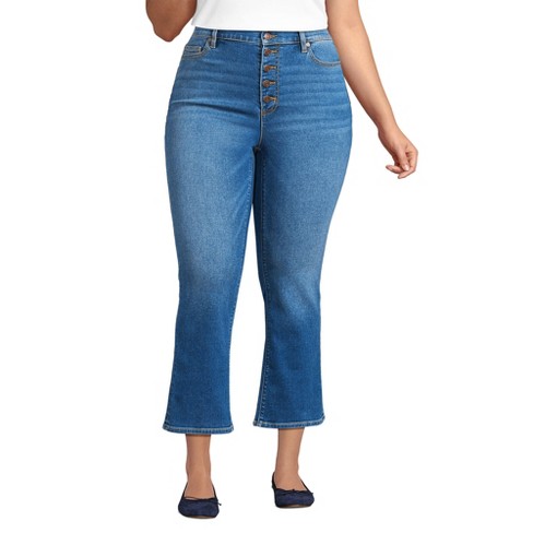 Lands' End Women's Plus Size Recover High Rise Button Front Kick Flare ...
