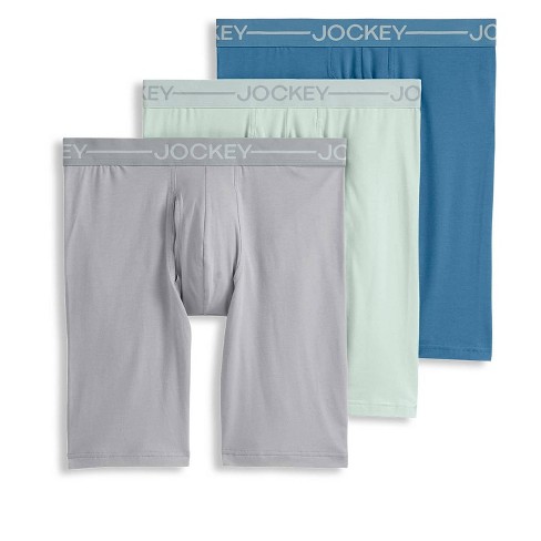Jockey Men's Organic Cotton Stretch 9.5" Long Leg Boxer Brief - 3 Pack S Subtle Mint/grey Dove ...