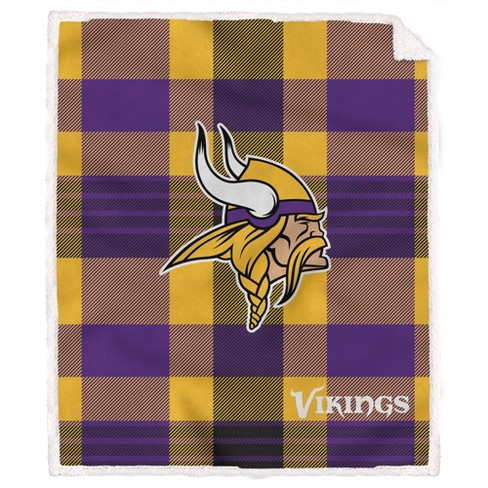 Nfl Minnesota Vikings Plaid Steel Royal Plush Faux Shearling Blanket ...