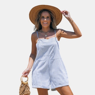 Women's Striped Square Neck Straight Leg Shortalls - Cupshe-m-blue : Target