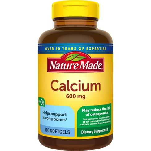 Nature Made Calcium 600mg Softgels With Vitamin D3 For Bone Support ...