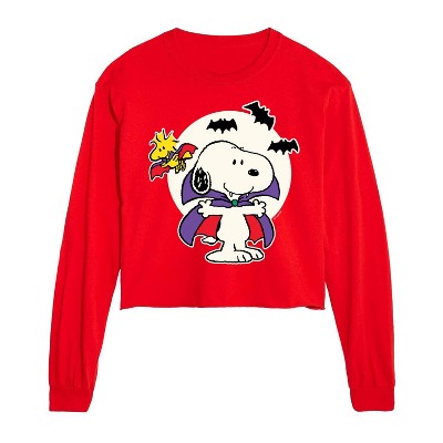 Peanuts Snoopy Vampire Glow Cropped Long Sleeve T-shirt - Red - Large ...