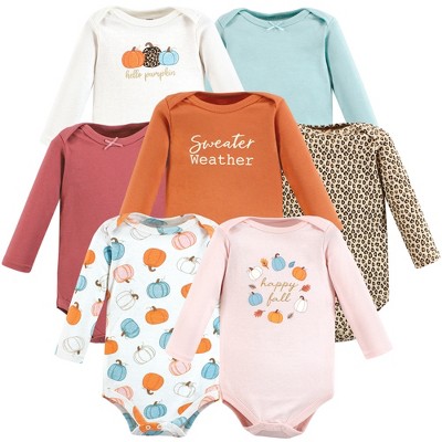 Hudson Baby Infant Girl Cotton Long-sleeve Bodysuits, Happy Fall 7-pack ...