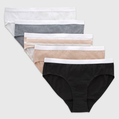 Hanes Girls' 5pk Originals Cotton Hipsters - Black/beige/white 10 : Target