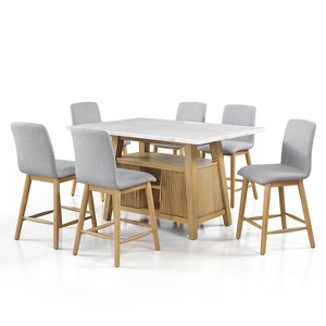 Furniture of America Linus 7Pc Genuine Marble Top Counter Height Dining ...