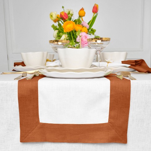 Solino Home Linen Table Runner Cinnamon And White 14 X 48 Inches ...
