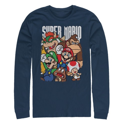 Men's Nintendo Super Mario Party Long Sleeve Shirt - Navy Blue - Large ...