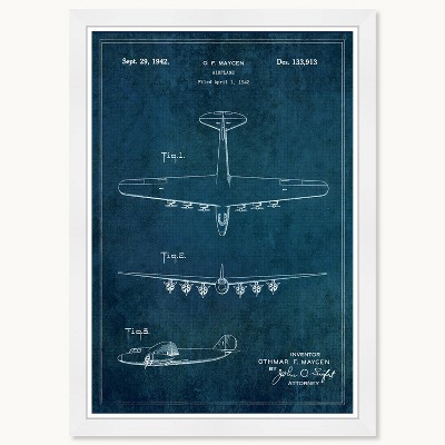 Wynwood Studio 15"x21" Airplane 1942 Wall Art White Frame: Mixed Media ...