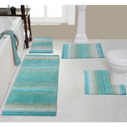 Set Of 4 Gradiation Rug Collection Turquoise Cotton Tufted Bath Rug Set ...