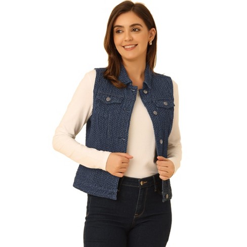 Inspire Chic Women's Buttoned Washed Denim Vest With Faux Chest Flap ...