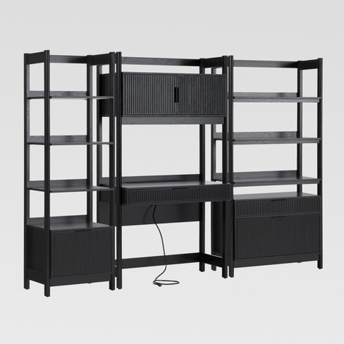 Saracina Home 3pc Fluted Hutch Desk With 1 Narrow Bookcase And 1 Wide ...
