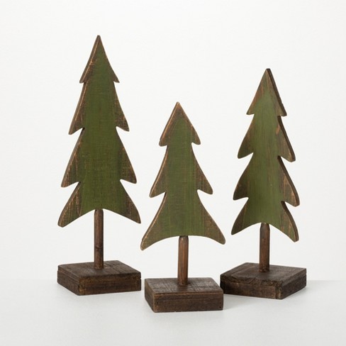 Sullivans Wood Tabletop Evergreen Trees Green 15"h Wood Set Of 3 : Target