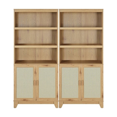 Set Of 2 70.86" Sheridan Modern 7 Shelf Cane Bookcases Natural ...