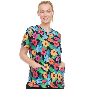 HEAL+WEAR Vibrant Floral Printed V-Neck Scrub Top – Stretch Comfort ...