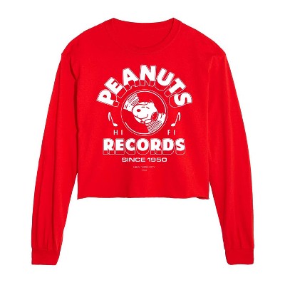 Peanuts Snoopy Vinyl Cropped Long Sleeve T-Shirt - Red - Medium : Target