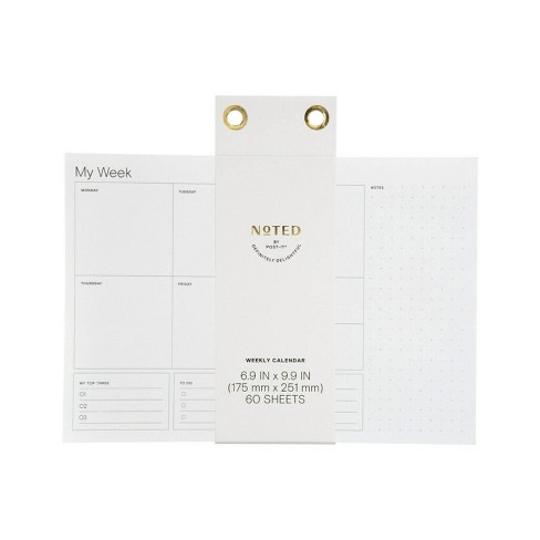 Noted By Post-it Weekly Calendar, White With Pre-printed Days : Target