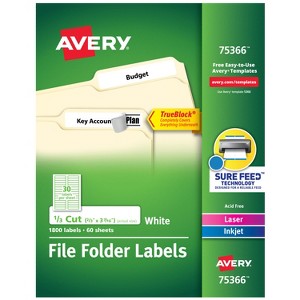 Avery TrueBlock File Folder Labels, 2/3" x 3-7/16", 1,800 Printable ...