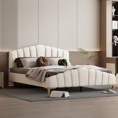Queen Size Upholstered Platform Bed With Tufted Headboard, Beige ...
