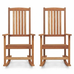 Gymax 2PC Outdoor Wood Rocking Chair Ergonomic High-Back Patio Rocker ...