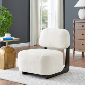Modern Accent Chairs with Wood Frame, Minimalist White Chenille ...