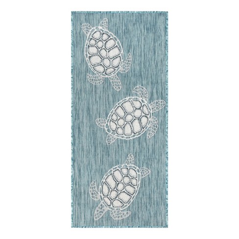 Liora Manne Carmel Seaturtles Indoor/outdoor Rug Aqua 1'11" X 4'11 ...