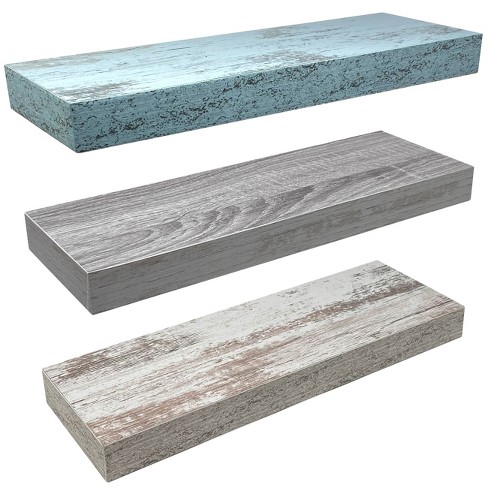 Sorbus Rustic Wood Hanging Rectangle Wall Shelves Blue/black : Target