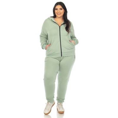 Women's Plus Size Two Piece Fleece Tracksuit Set Sage 2x -white Mark ...