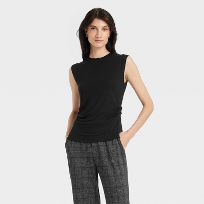 Women's Slim Fit Ribbed High Neck Tank Top - A New Day™ Black Xs : Target