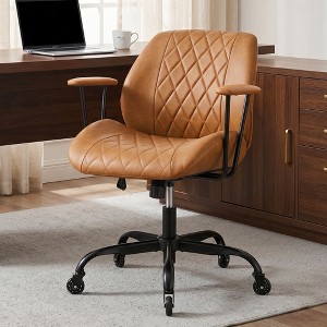 VECELO Adjustable Faux Leather Office Chair, Modern Ergonomic Desk ...