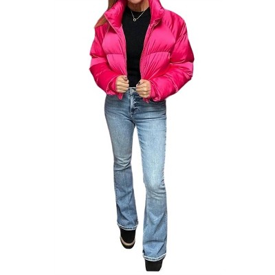 Women's Satin Cropped Puffer Jacket - Olivaceous M : Target