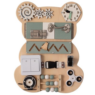 Shpilmaster Wooden Sensory Bear Shaped Learning Toddler Busy Board For ...