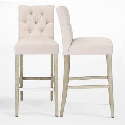 Westintrends 29" Linen Fabric Tufted Bar Stool (set Of 2) : Target