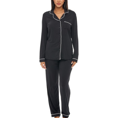 Adr Women's Soft Knit Jersey Pajamas Lounge Set, Long Sleeve Top And ...