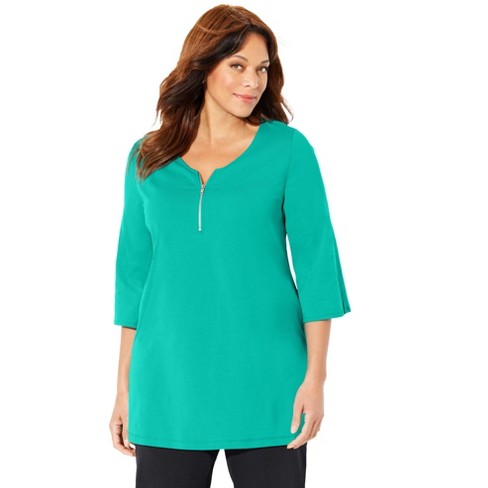 Catherines Women's Plus Size Suprema Studio Half-zip Tunic - 2x, Aqua ...