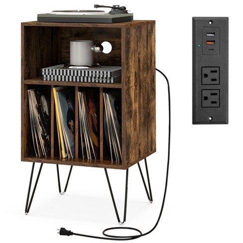Costway 3-tier Record Player Stand With Charging Station Shelf & 4 ...