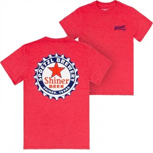 Mens Shiner Bock Bottle Cap Design on Red Front & Back Print T-Shirt ...