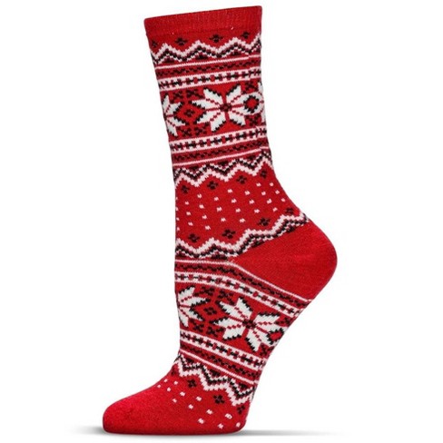 Memoi Women's Soft Fair Isle Cashmere Blend Crew Socks Red 9-11 : Target