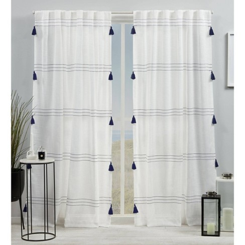 84"x54" Demi Light Filtering Curtain Panel With Tassels Blue ...