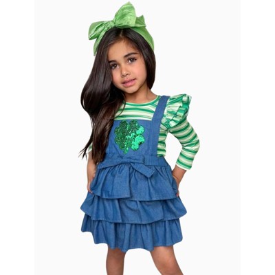 Stripes And Sequins St. Paddy's Denim Overall Set - Mia Belle Girls, 4t ...