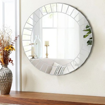 Northlight 25.5" Matte Silver Sunburst Round Wall Mirror : Target