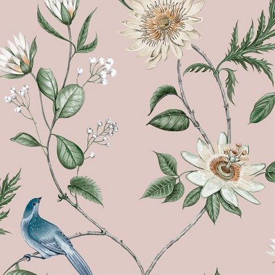 Nuit Blush Pink Floral Birds Paste The Wall Wallpaper : Target